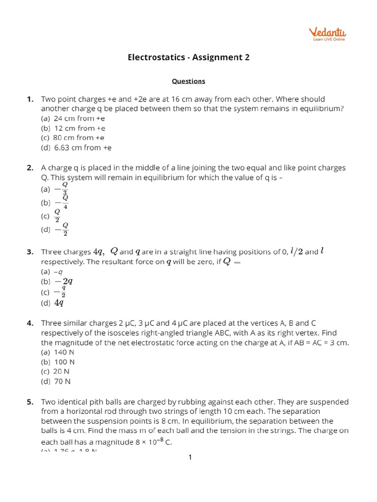 Electrostatics - Assignment 2 | PDF