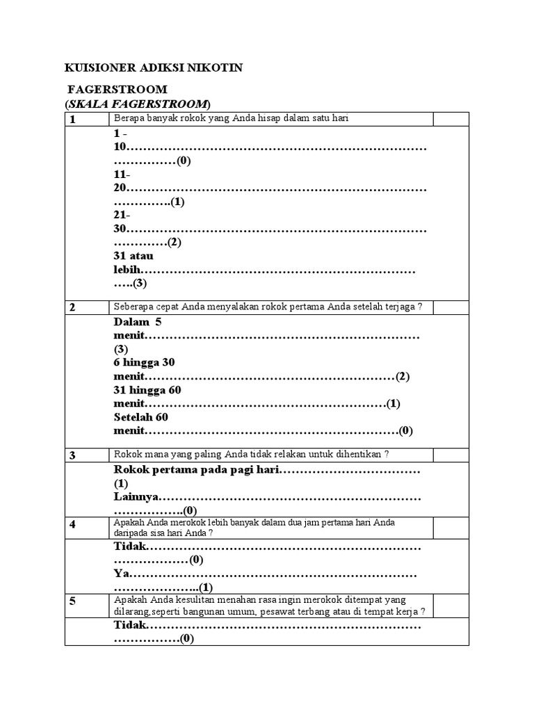Kuesioner Fagerstrom untuk Adiksi Nikotin | PDF
