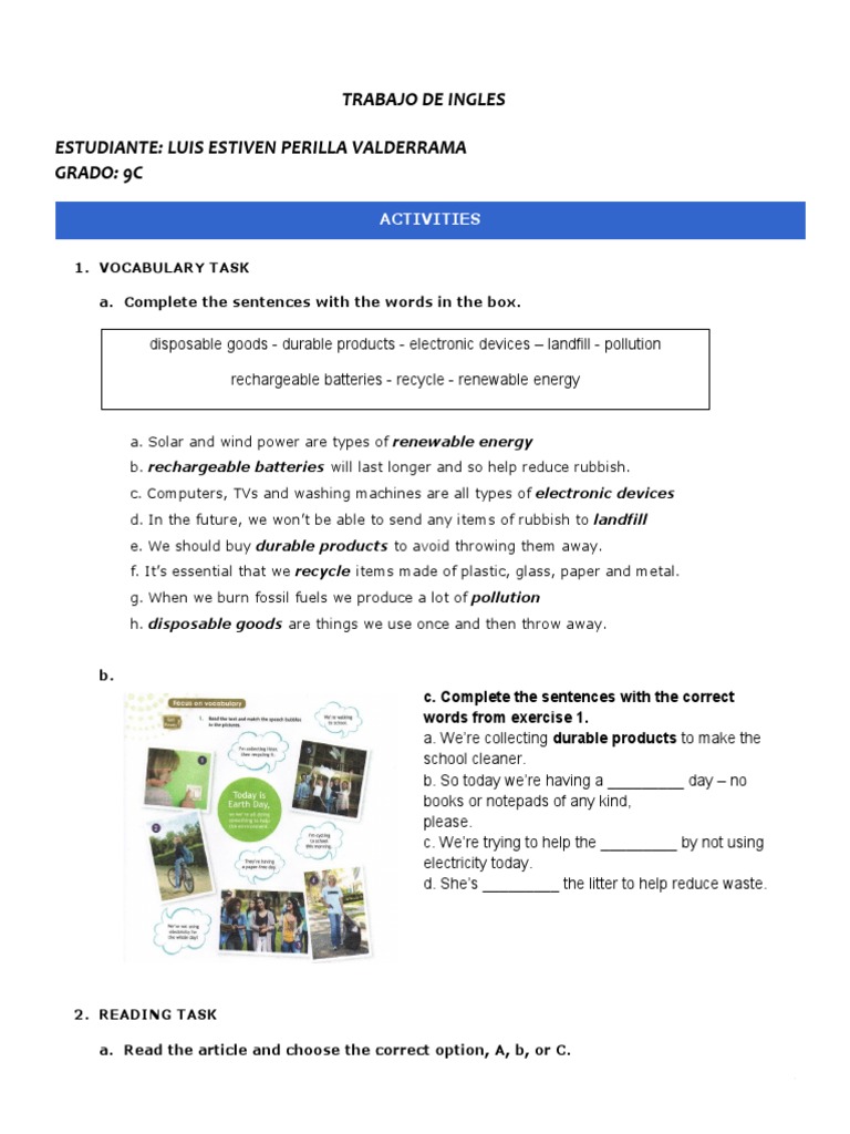 9° Self Study Guide N°1 (2nd Term) | PDF | Waste | Recycling