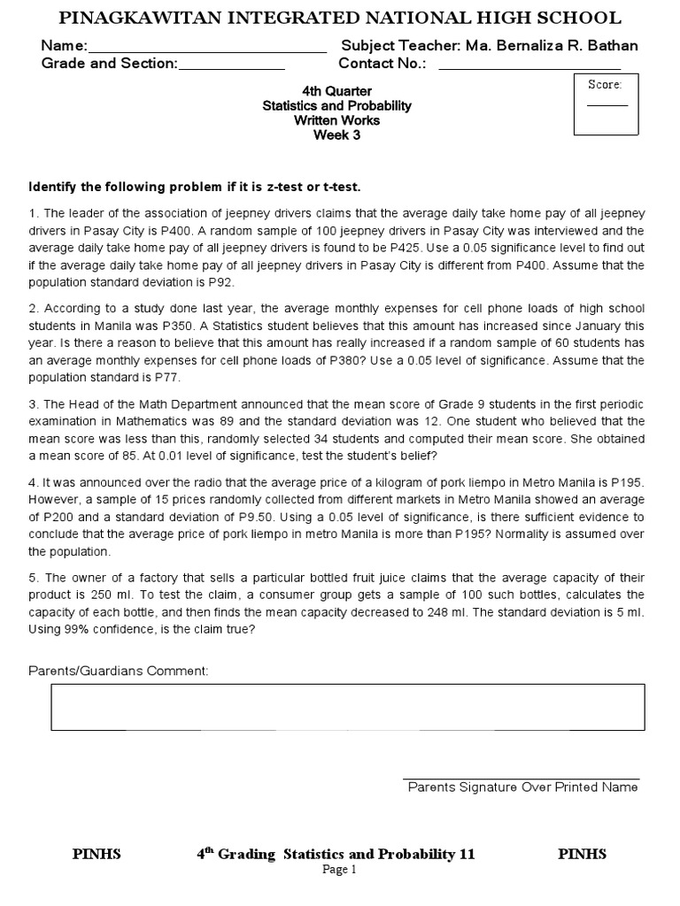 3 WorkText WW and PT Stat and Prob | PDF | Statistics | Standard Deviation