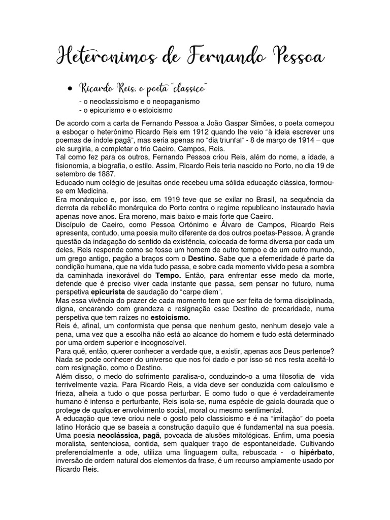 Heterónimos de Fernando Pessoa | PDF