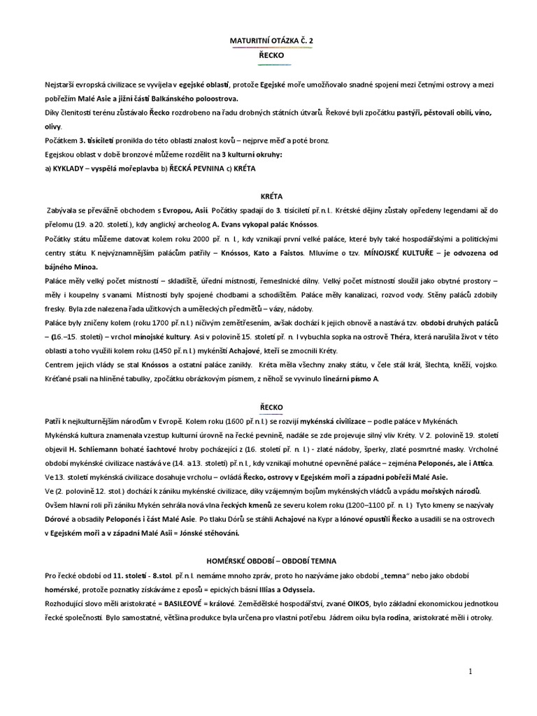 Maturitní otázka č. 2 - Řecko – kopie | PDF