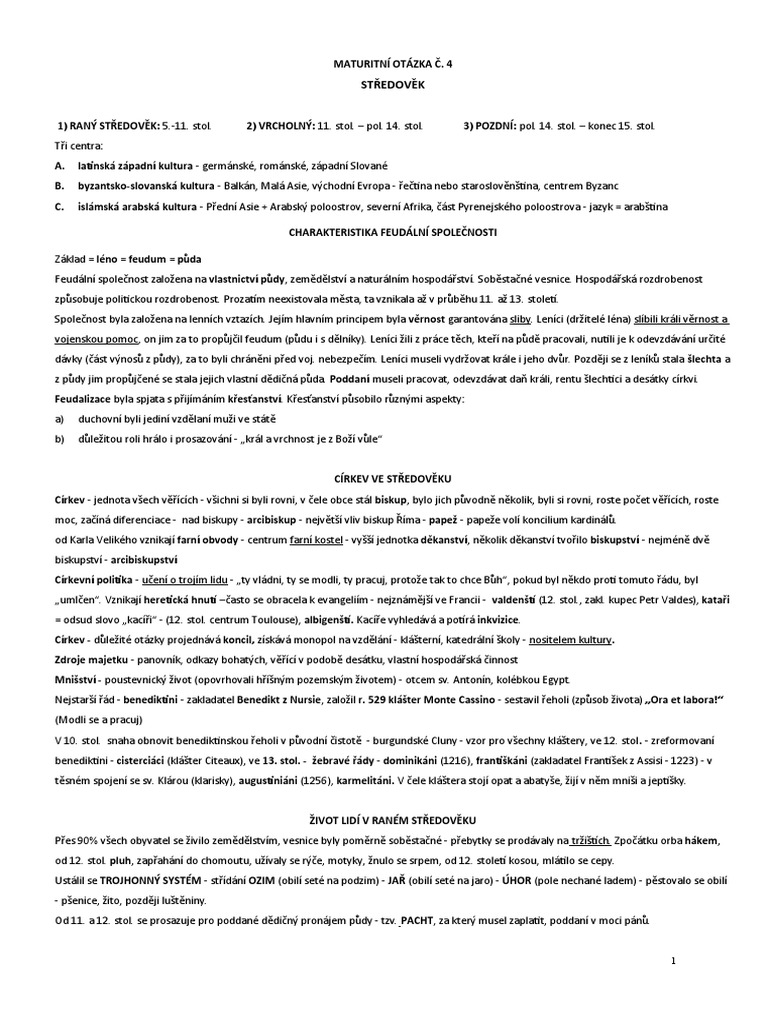 Maturitní otázka č. 4 - Raný středověk – kopie | PDF
