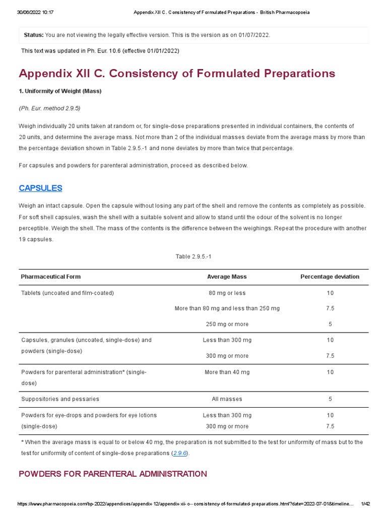 Appendix XII C. Consistency of Formulated Preparations - British Pharmacopoeia | PDF