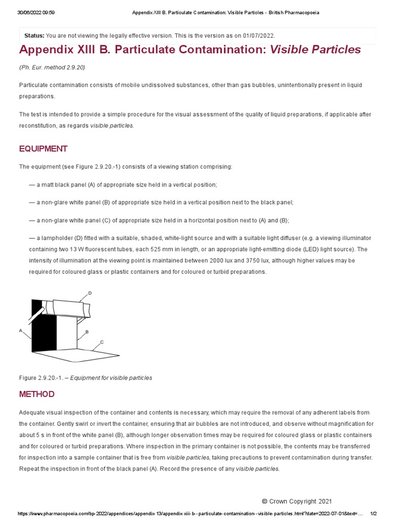 Appendix XIII B. Particulate Contamination - Visible Particles ...