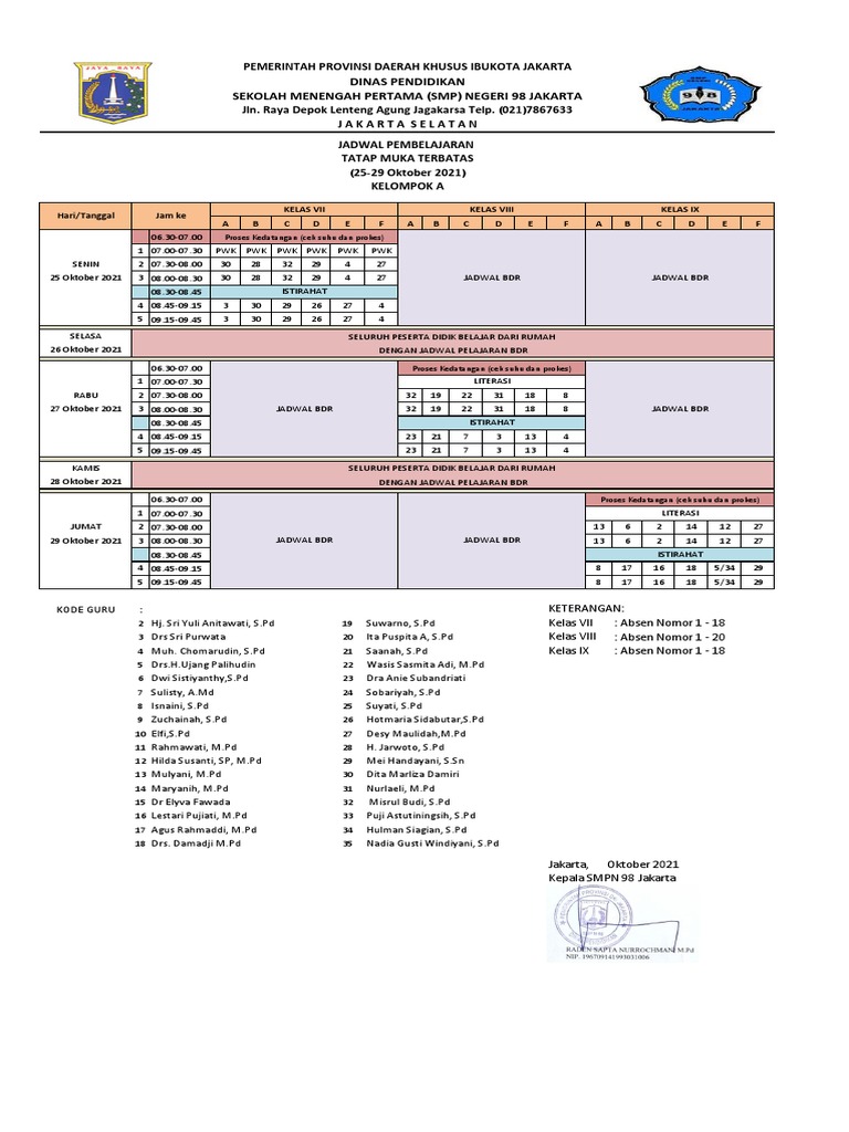 Jadwal PTMT 25-29okt21 | PDF