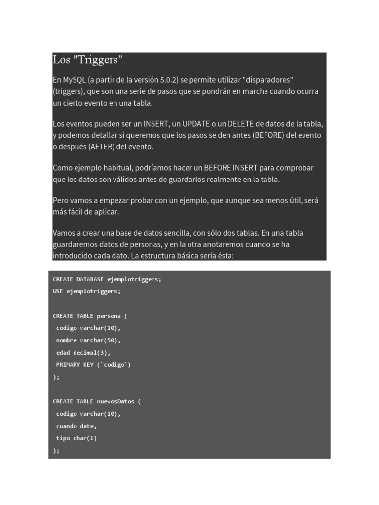 Trigger OTRO EJERCICIO | PDF | Gestión de tecnología de la información | Gestión de datos