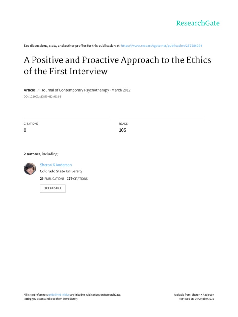 Ethics in Initial Psychotherapy Interviews | PDF | Psychotherapy ...
