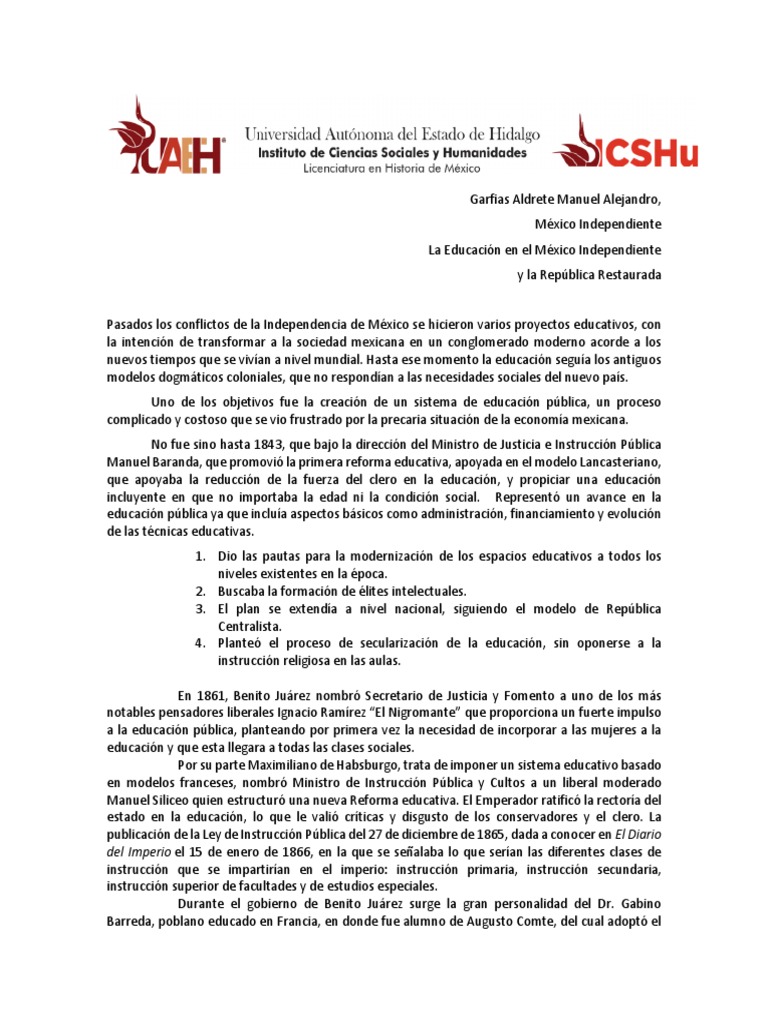 Educación en el México Independiente | PDF