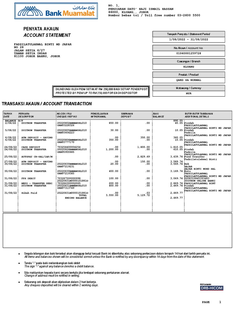 Account Statement: Penyata Akaun | PDF | Banking | Payments