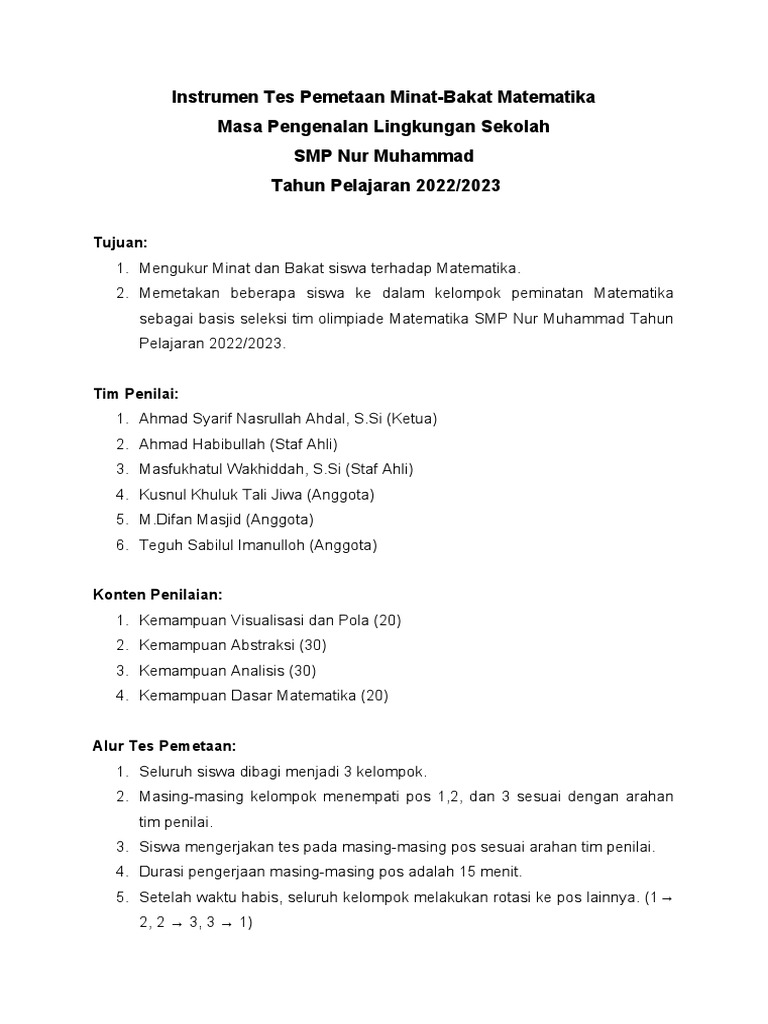 Instrumen Pemetaan Matematika SMP | PDF