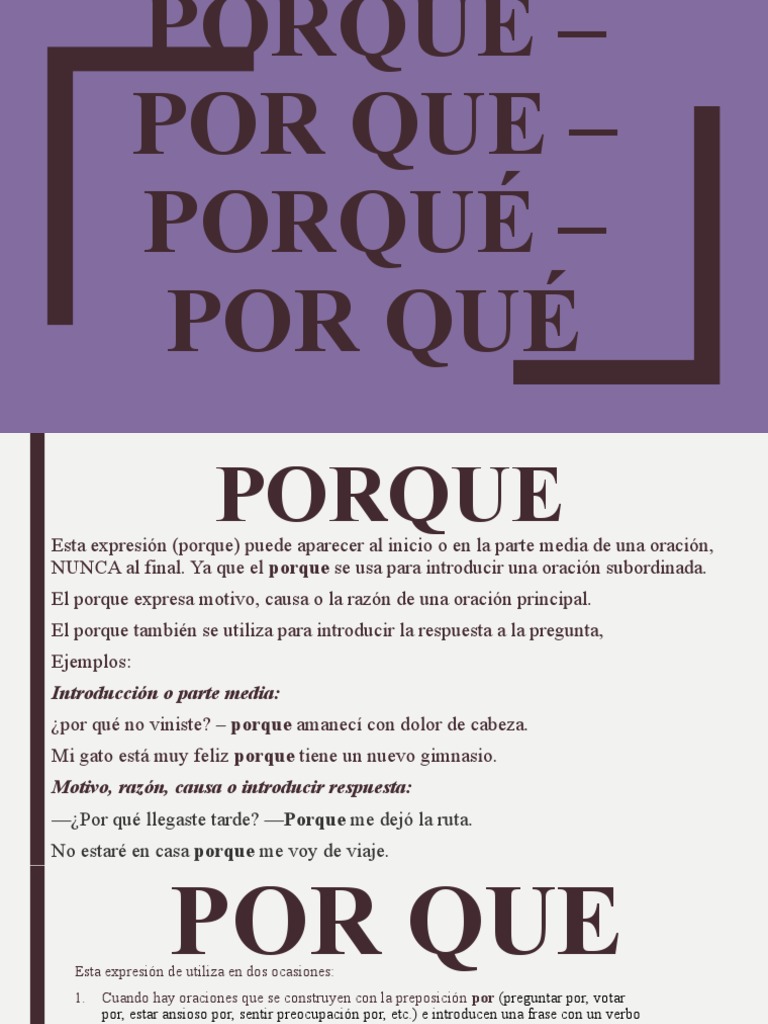 Uso Correcto de "Porque", "Por Que", "Porqué" y "Por Qué" | PDF ...