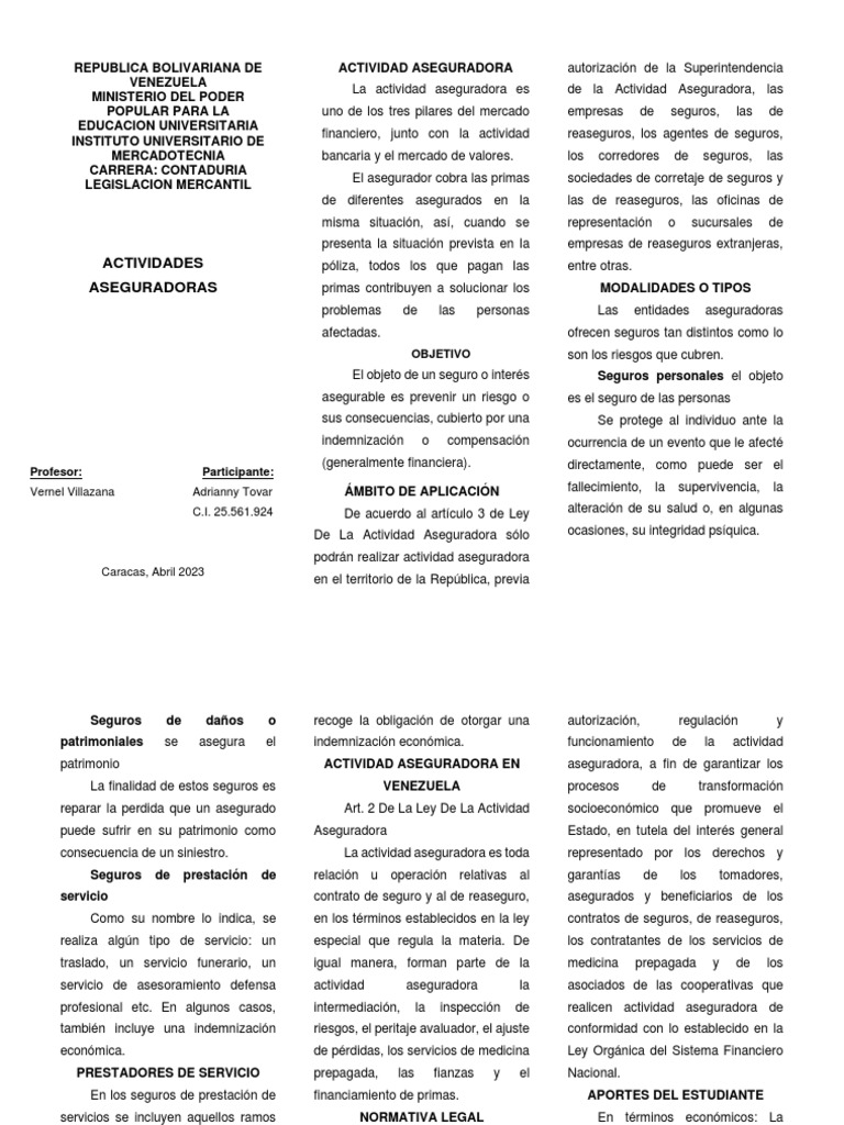 Actividad Aseguradora en Venezuela | PDF | Seguro | Reaseguro