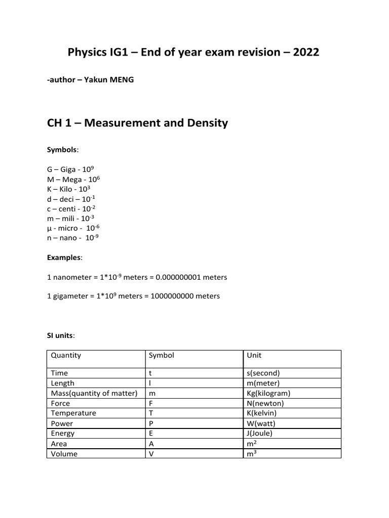 Physics - Revision Sheet IG1 | PDF | Atoms | Neutron