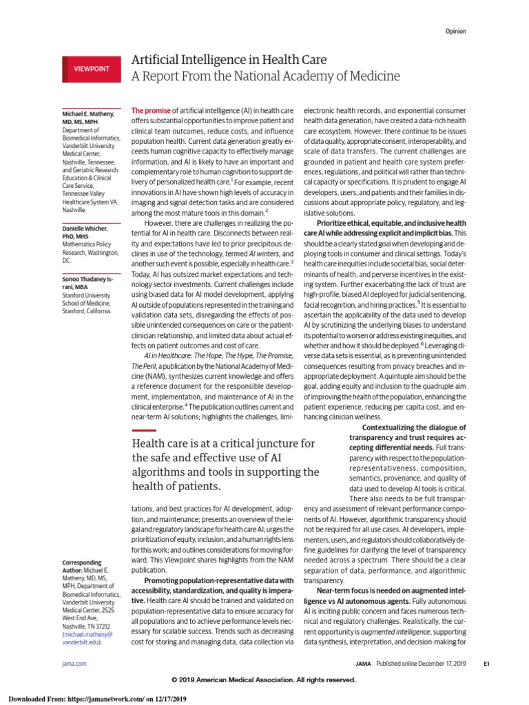 10 1001@jama 2019 21579 | PDF | Artificial Intelligence | Intelligence (AI) & Semantics