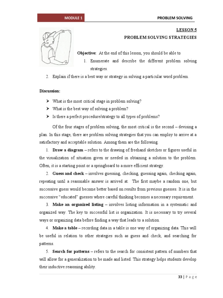 Problem Solving Lesson 5 Problem Solving Strategies Objective: at The ...