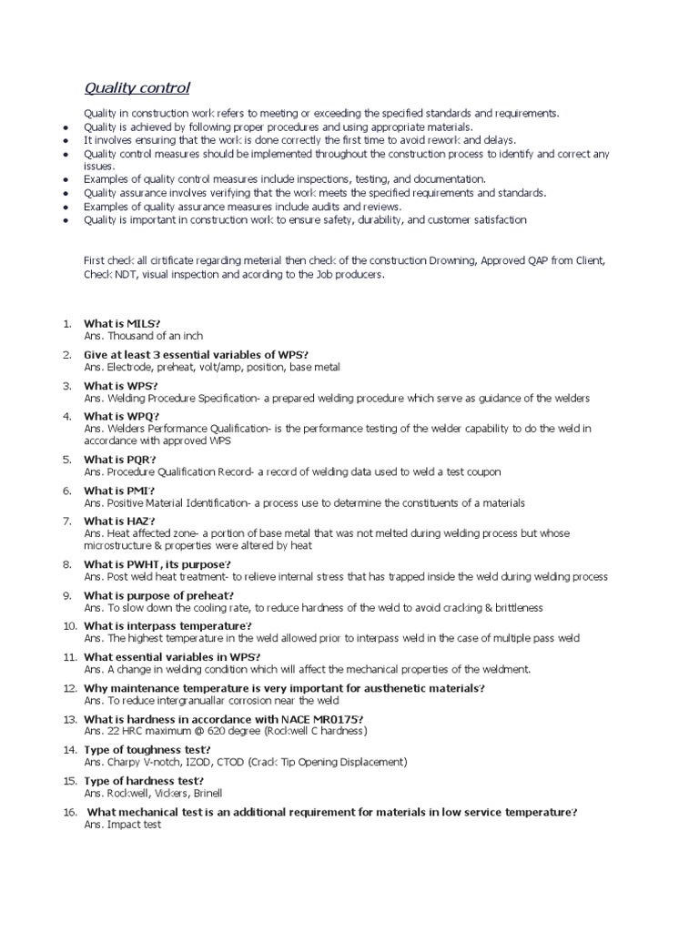 Quality Control Pdf Welding Construction