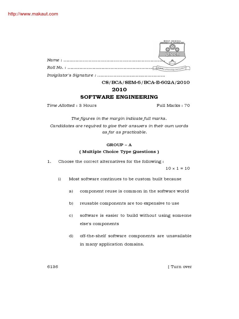 Bca Bca 602a Software Engineering 2010 | PDF | Unit Testing | Software