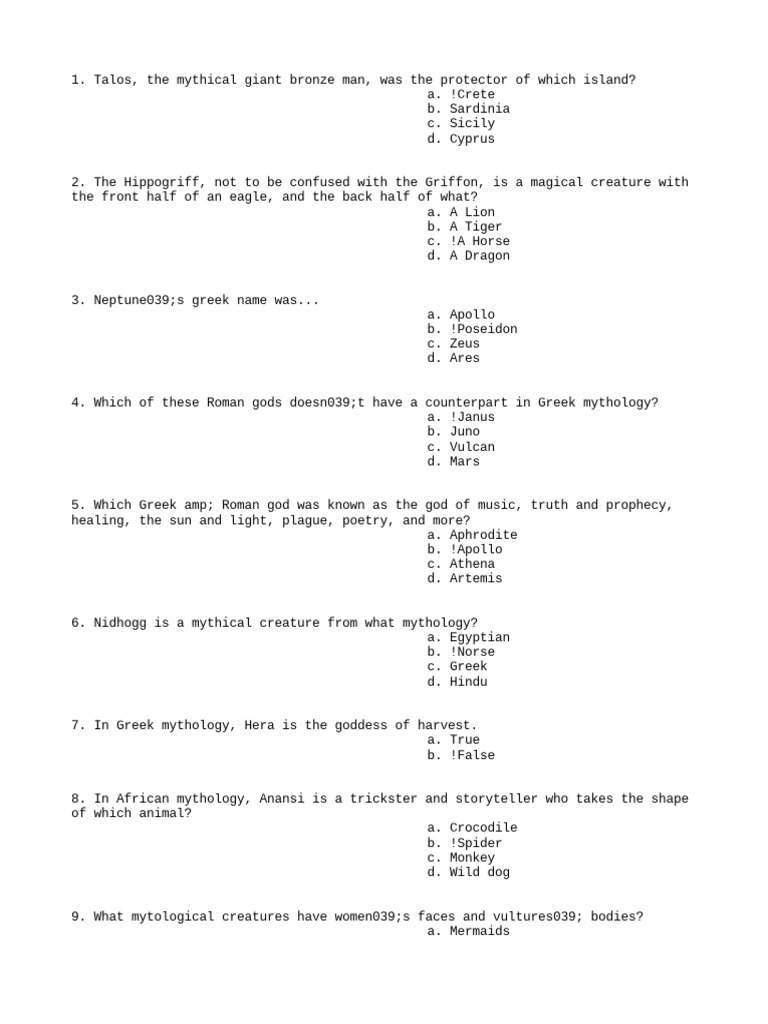 BIO273 Answer Key 10 | PDF | Hera | Greek Mythology
