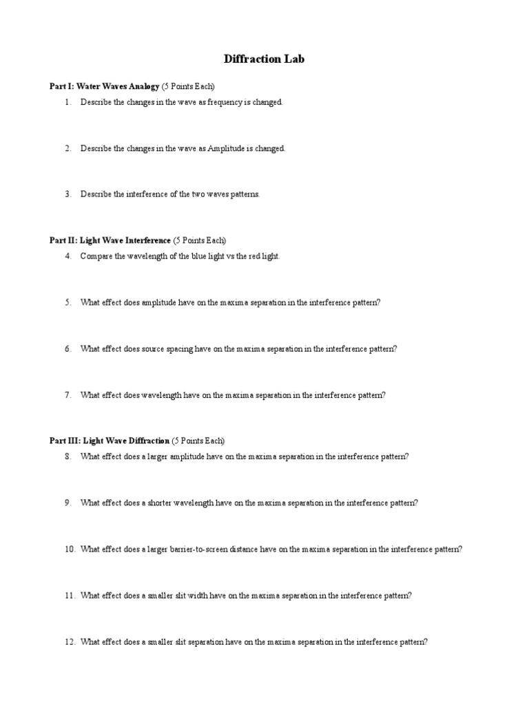 EWN DiffractionLabForm | PDF | Wavelength | Diffraction