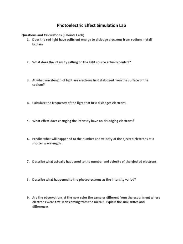 MPS PhotoelectricEffectSimulationLabForm | PDF | Photoelectric Effect ...
