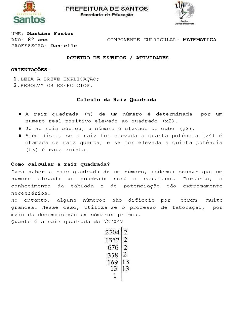 Matematica 8o Anos Pdf Pdf Raiz Quadrada Números