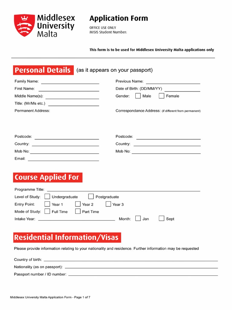 Middlesex Malta Application | PDF