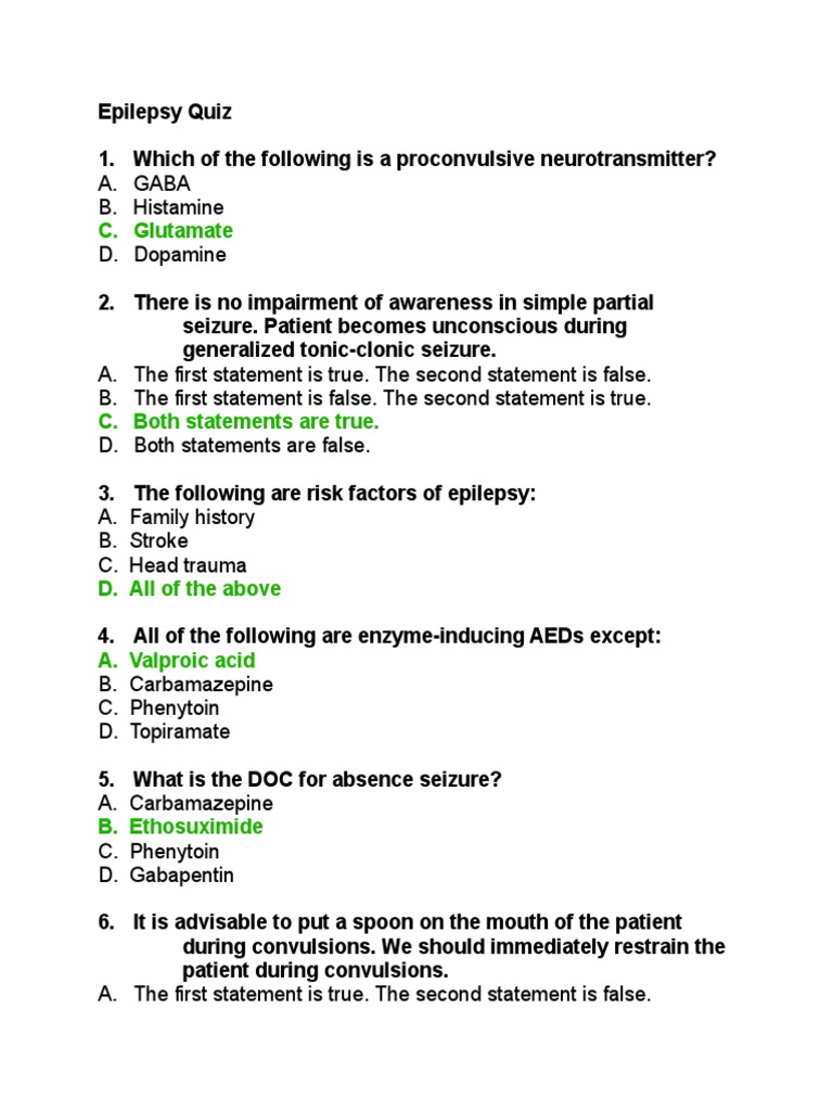 Epilepsy Quiz | PDF