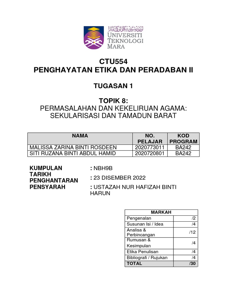 CTU554 NBH9B Tugasan 1 Topik 8 | PDF