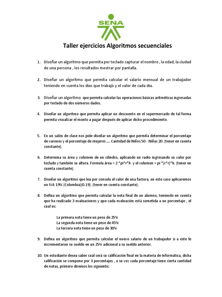 Taller Ejercicios Secuenciales | PDF | Informática