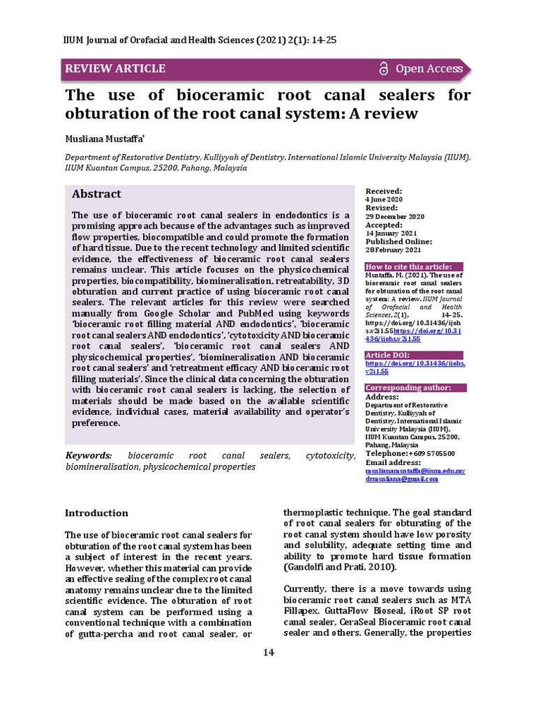 The Use of Bioceramic Root Canal Sealers For Obturation of The Root ...