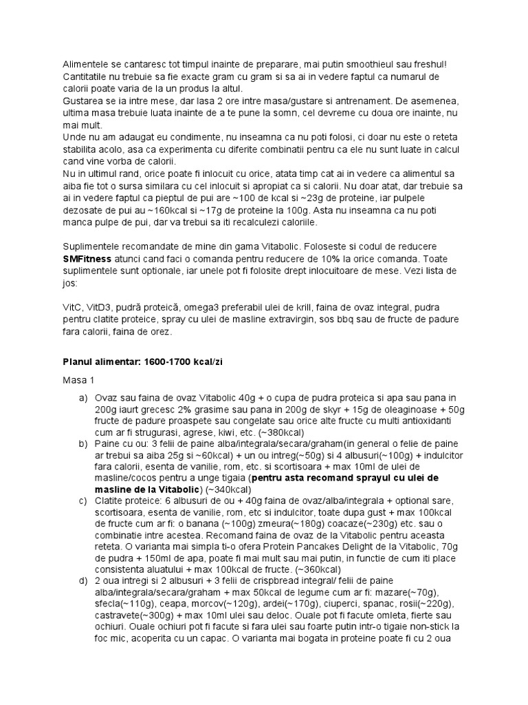 Plan Alimentar 3 Mese 1600-1700kcal | PDF