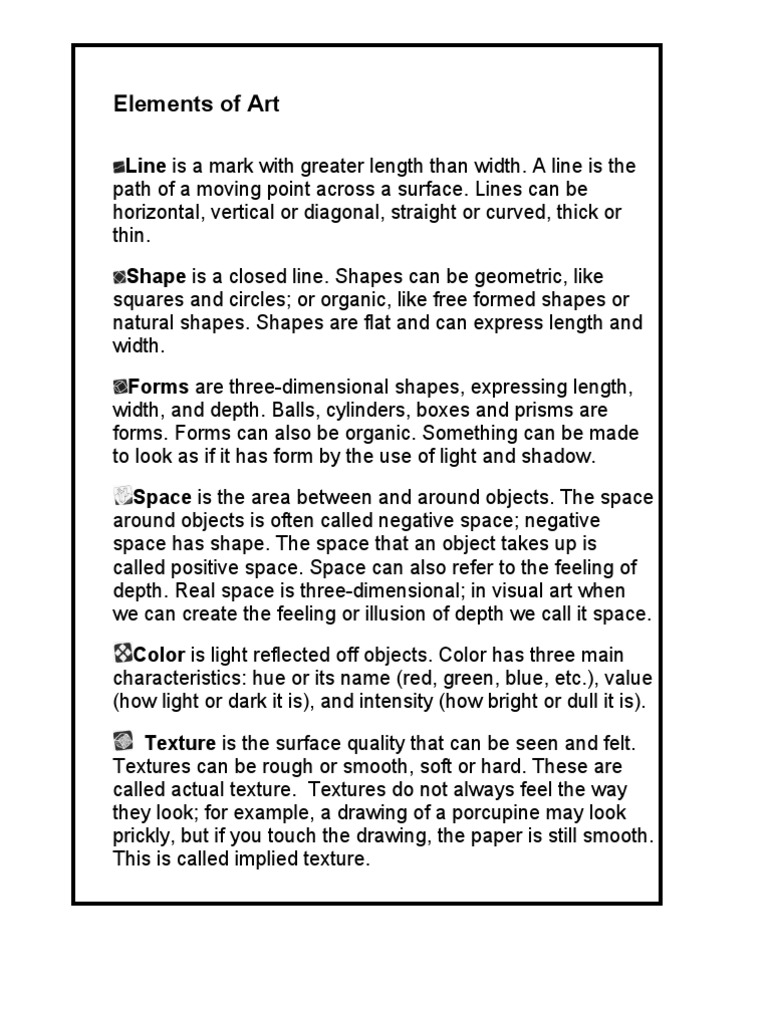 Elements of Art Definitions | PDF | Shape | Space