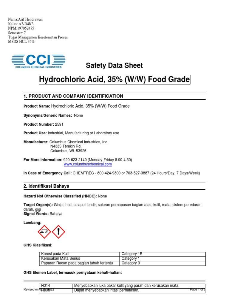 MSDS HCL (197052475) | PDF
