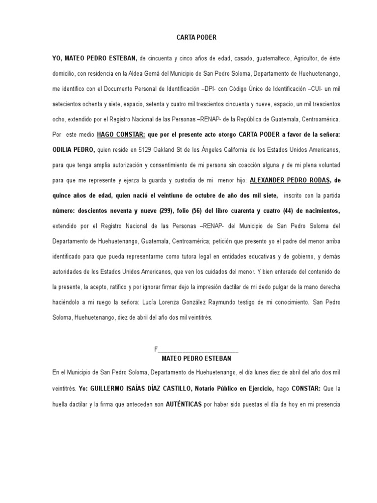 CARTA PODER de Alexander Rodas 2023 | PDF | Guatemala