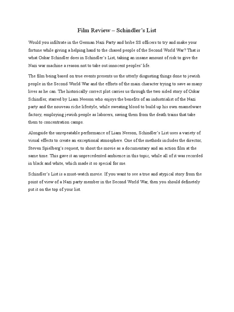 Schindler's List: A Film Review | PDF | History