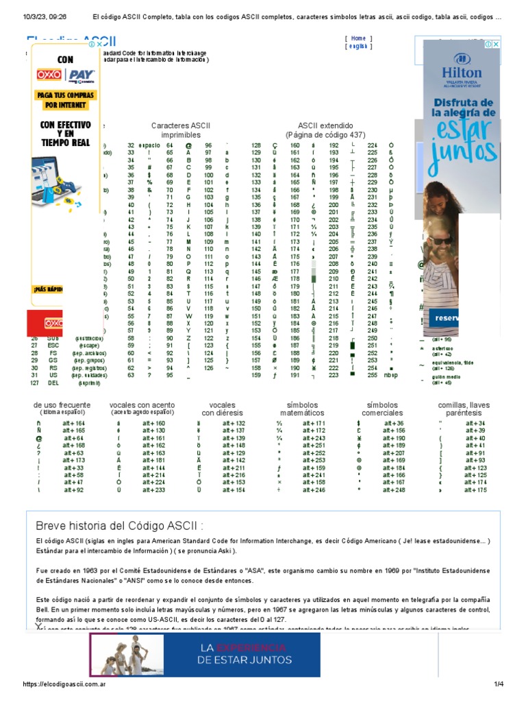 El Código ASCII Completo | PDF | Ascii | Datos de computadora