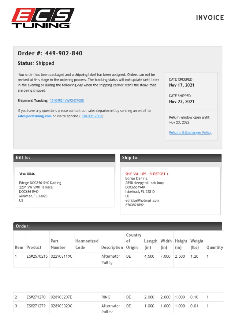 ECS Tuning Order Invoice | PDF