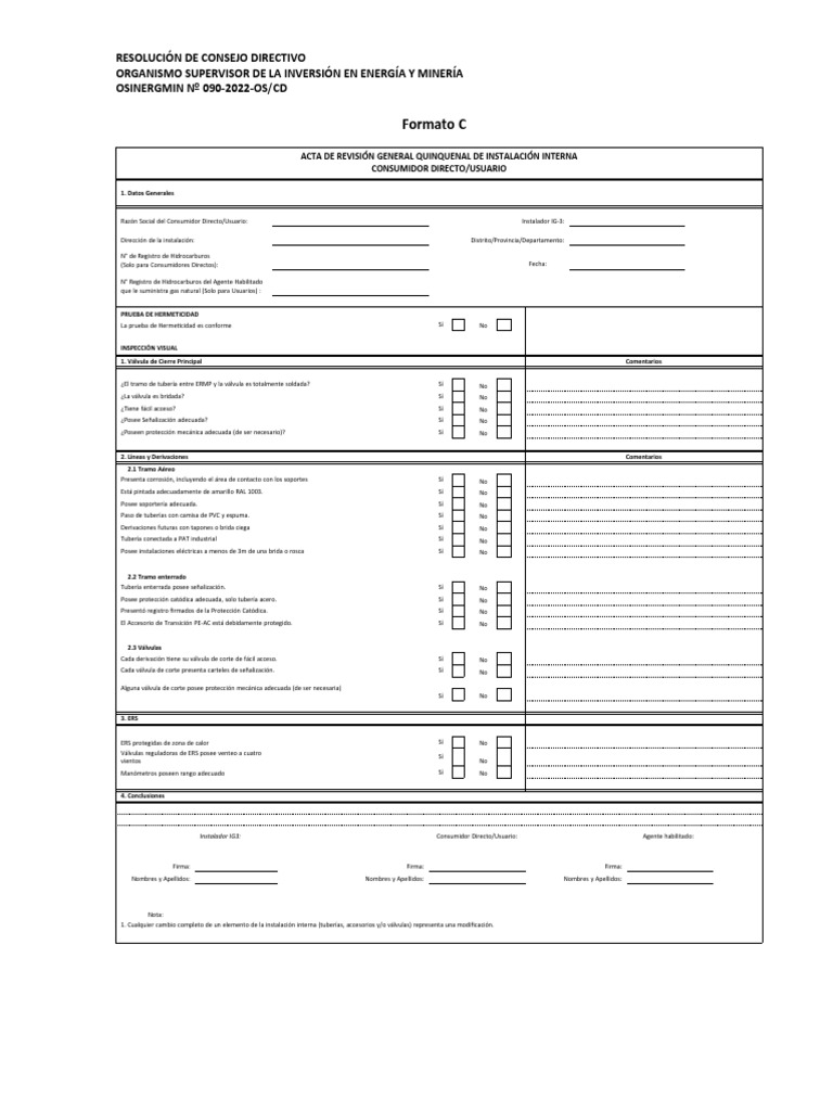 Formato C Acta Revision General | PDF | Tubería (transporte de fluidos) | Ingeniería mecánica