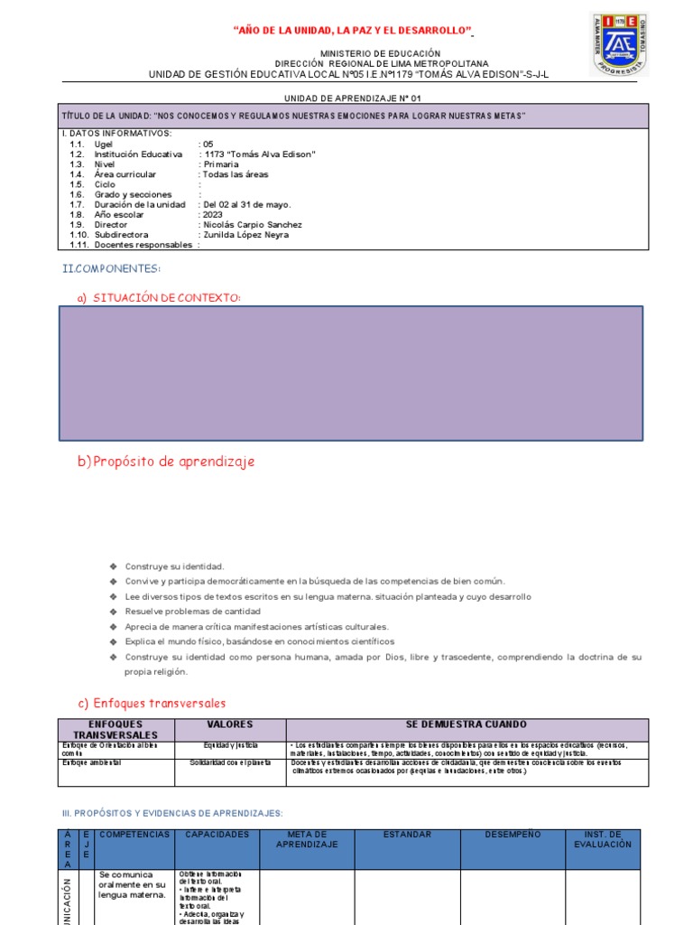 Modelo de Unidad de Aprendizaje Primaria | PDF | Aprendizaje | Evaluación