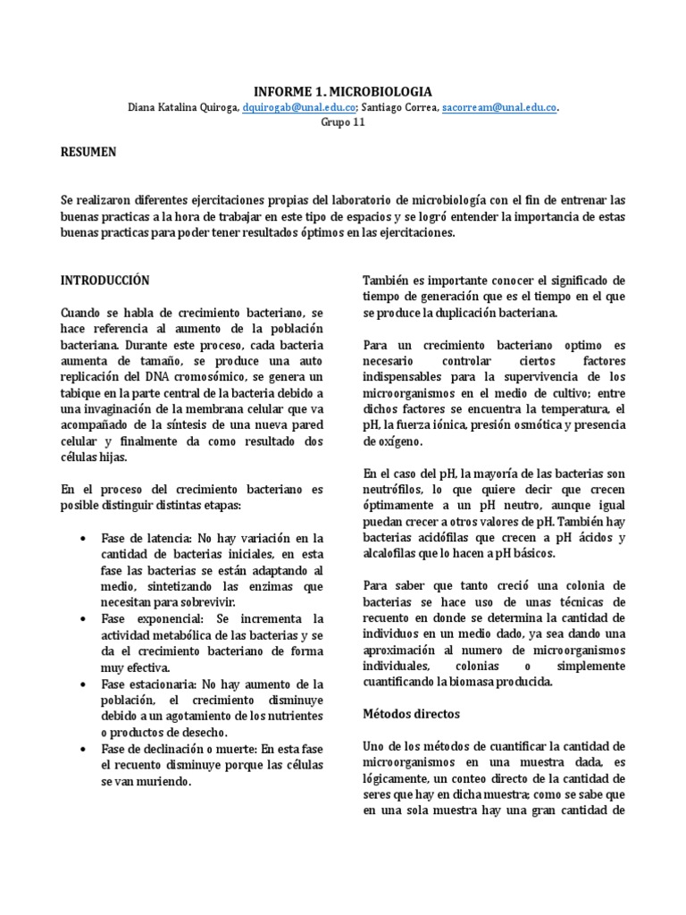 INFORME 2. Microbiologia | Descargar gratis PDF | Las bacterias | Técnicas de laboratorio.
