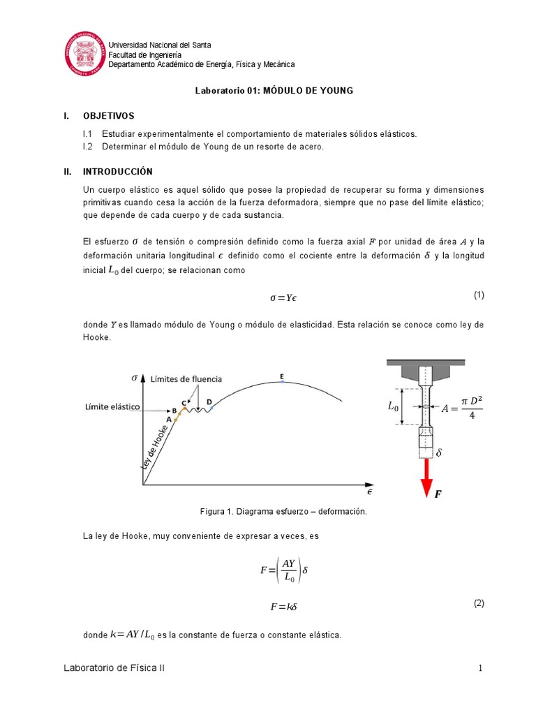 Lab Sesión 02 - Guía de Lab 01 - Módulo de Young | PDF | Elasticidad (Física) | El módulo de Young