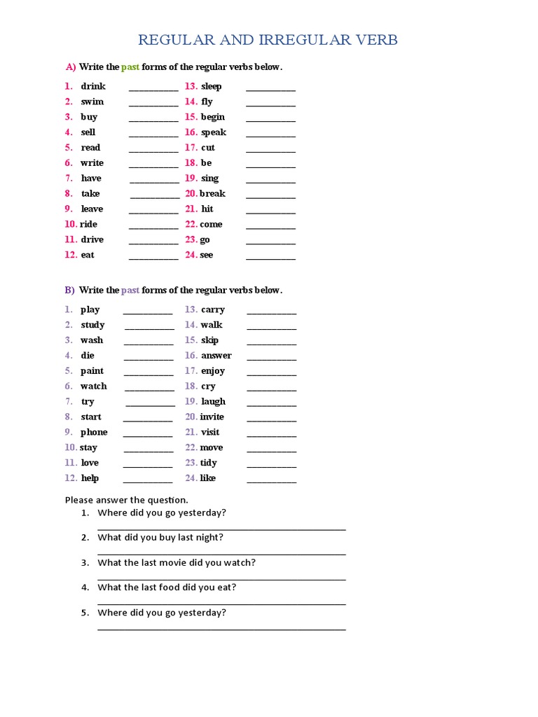 Write The Past Forms of The Regular Verbs Below | PDF