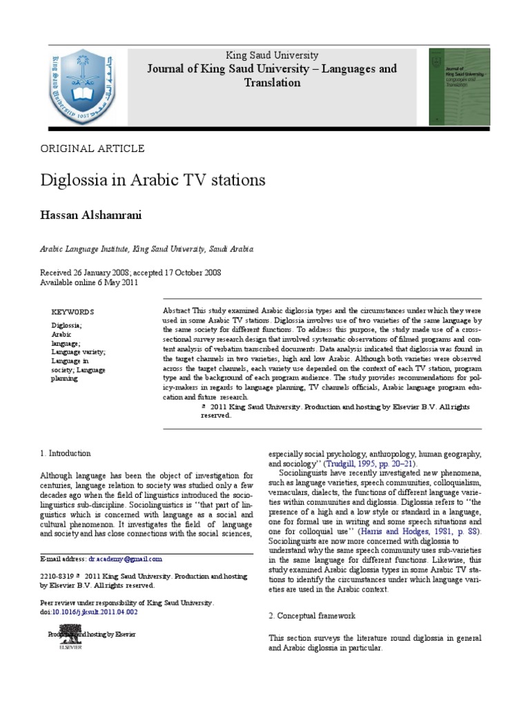 Diglossia in Arabic TV Stations | PDF | Arabic | Cognitive Science