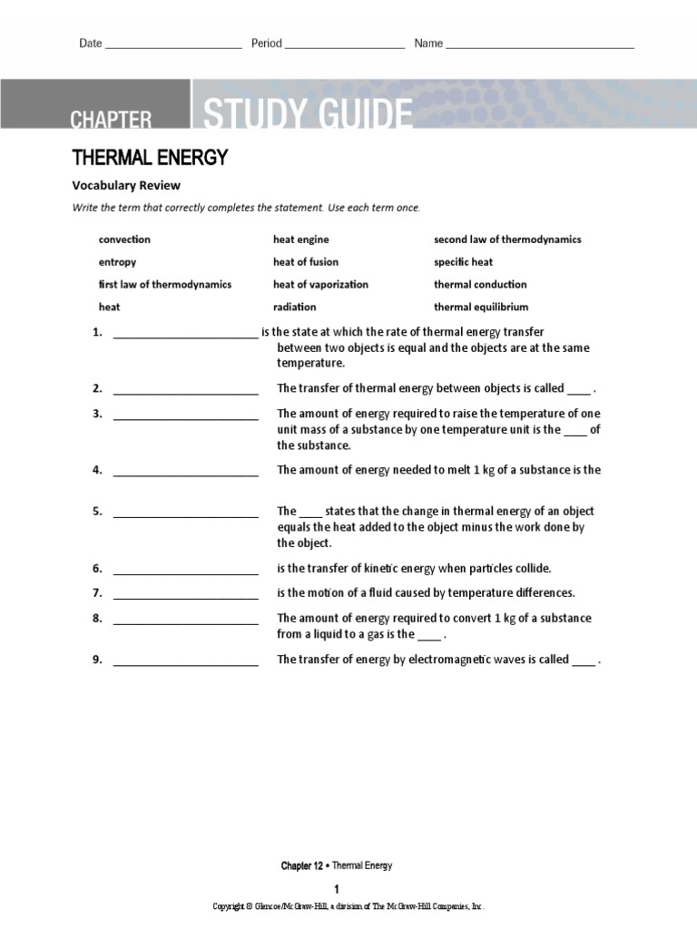 Study Guide Thermal Energy Student | PDF | Heat | Temperature