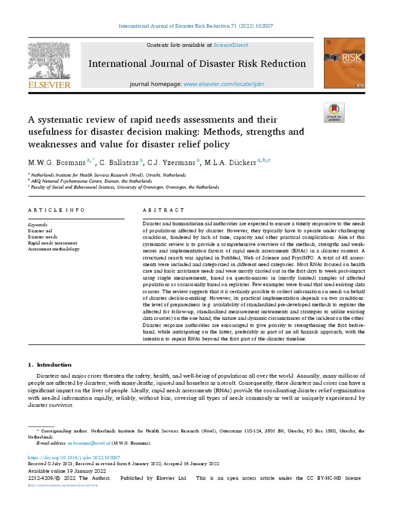 Rapid Need Assessment Journal | PDF | Needs Assessment | Emergency ...