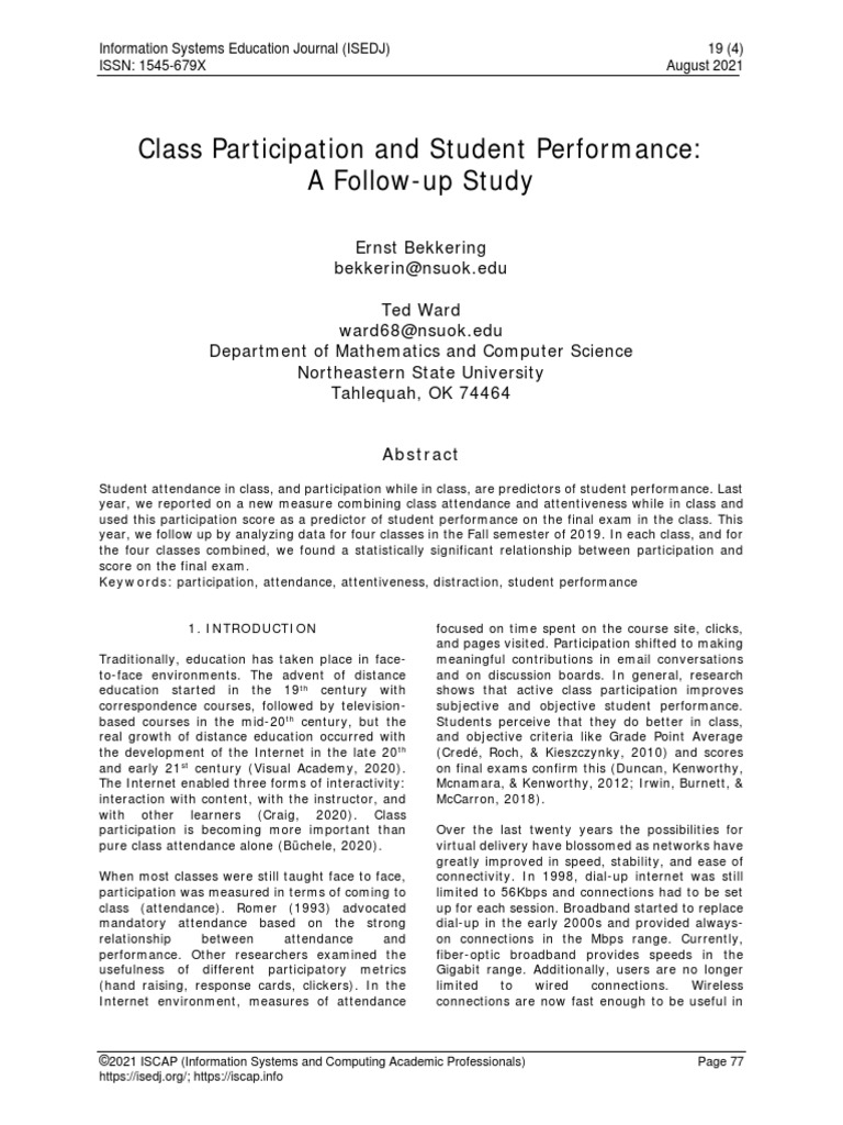 Class Participation and Student Performance | PDF | Coefficient Of ...