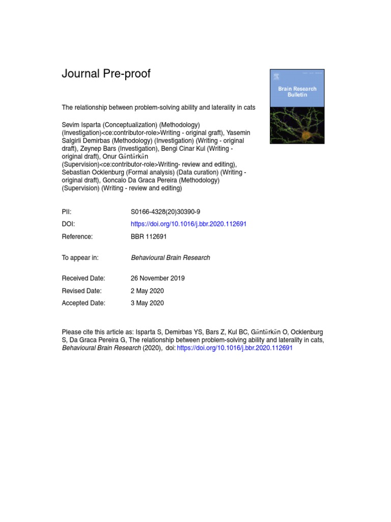 The Relationship Between Problem-Solving Ability and Laterality in Cats ...