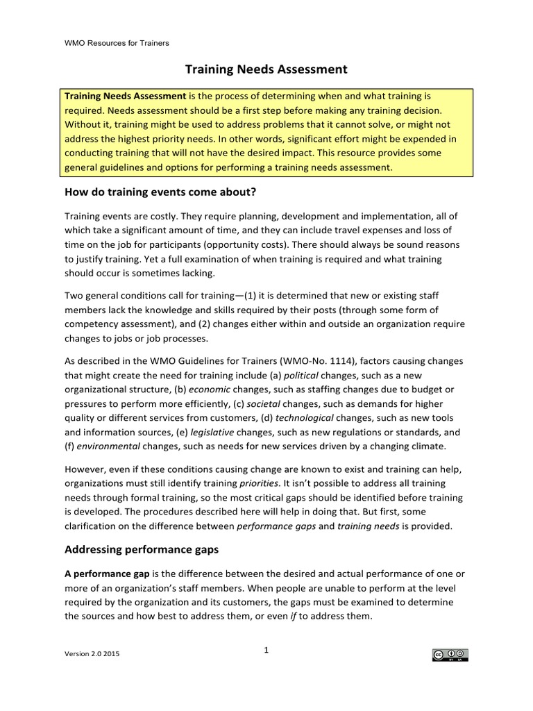 Training Needs Assessment - v2.0 | PDF | Focus Group | Needs Assessment