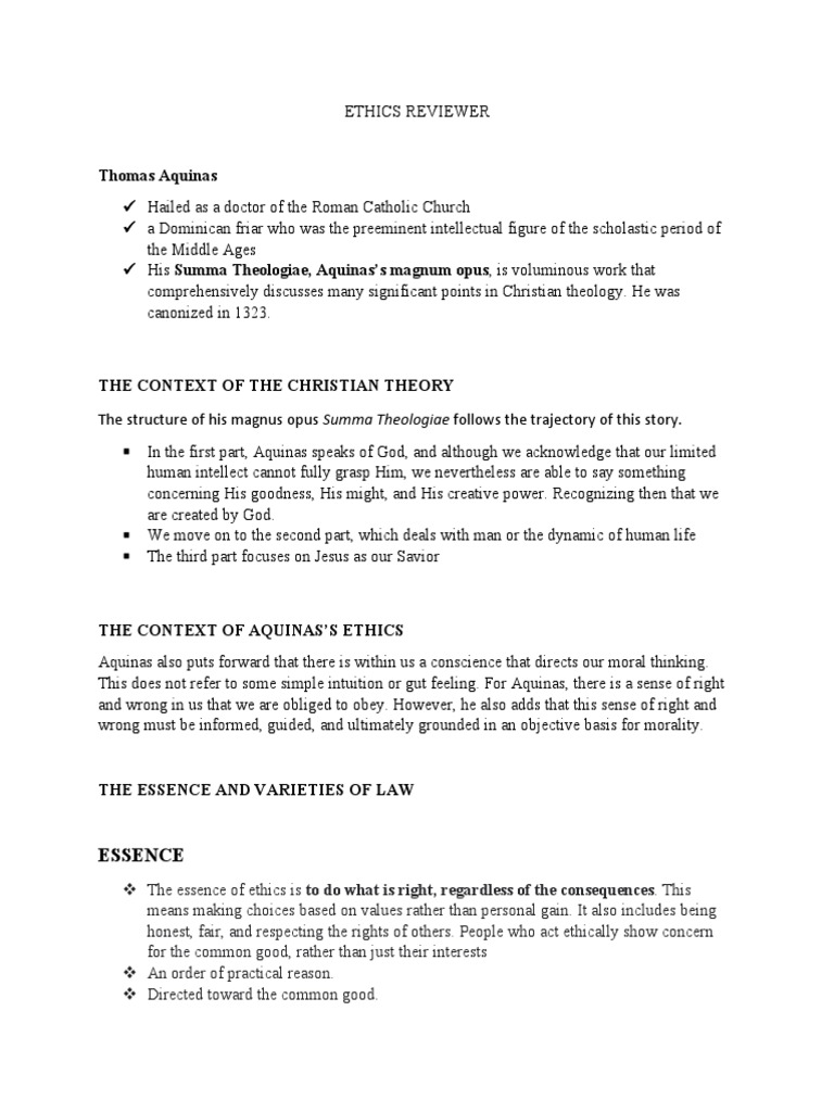 Ethics Reviewer | PDF | Thomas Aquinas | Natural Law